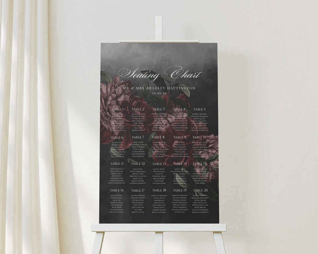 Ava | Moody Floral Wedding Seating Chart, Calligraphy Wedding Sign ...