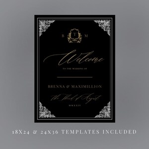 Brenna: Elegant Black Gold Welcome Sign, Black Gold Wedding Welcome ...