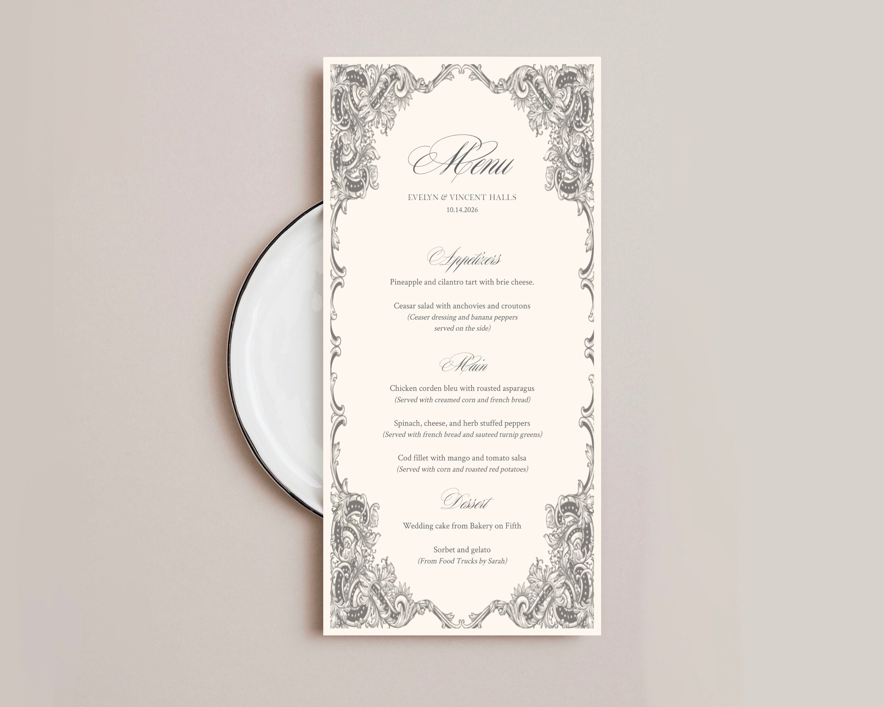 Evelyn | Elegant Wedding Menu Printed, Classic Wedding Decor, Ivory ...