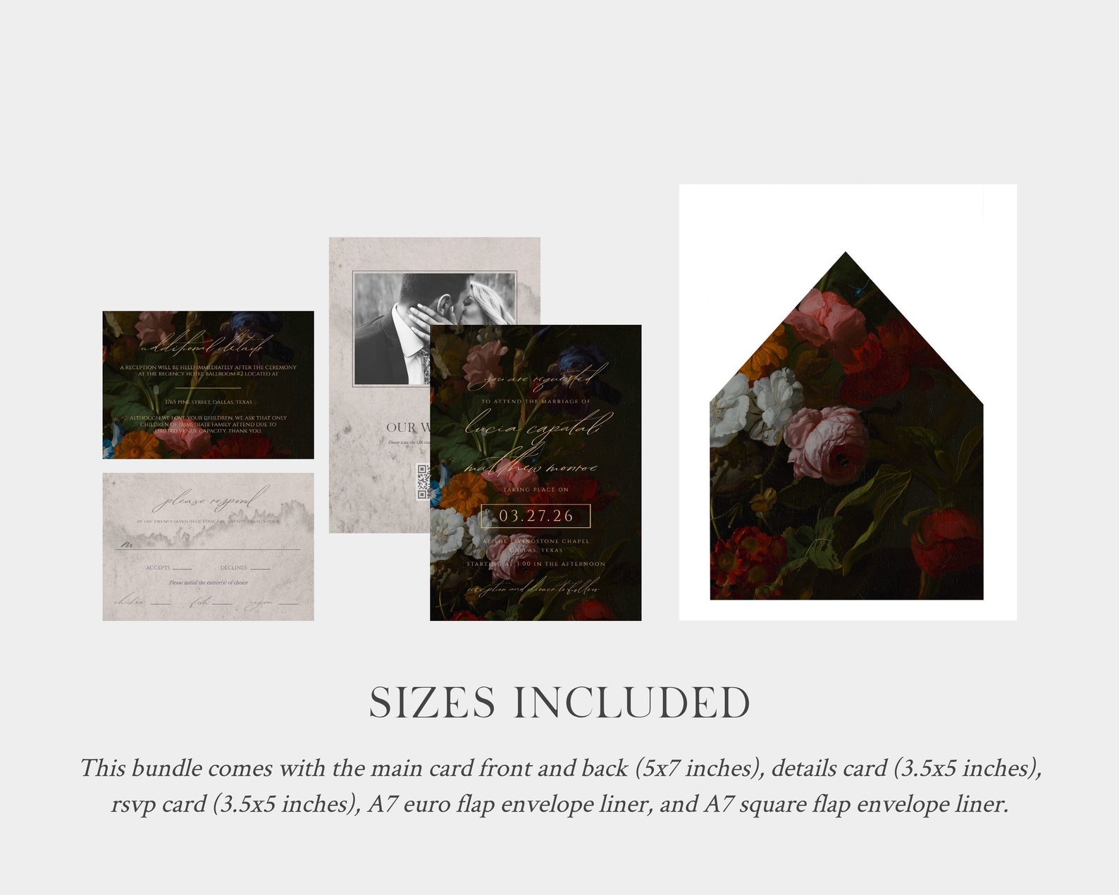 Lucia: Dark Moody Floral Wedding Invitations, Printable Dark Floral ...