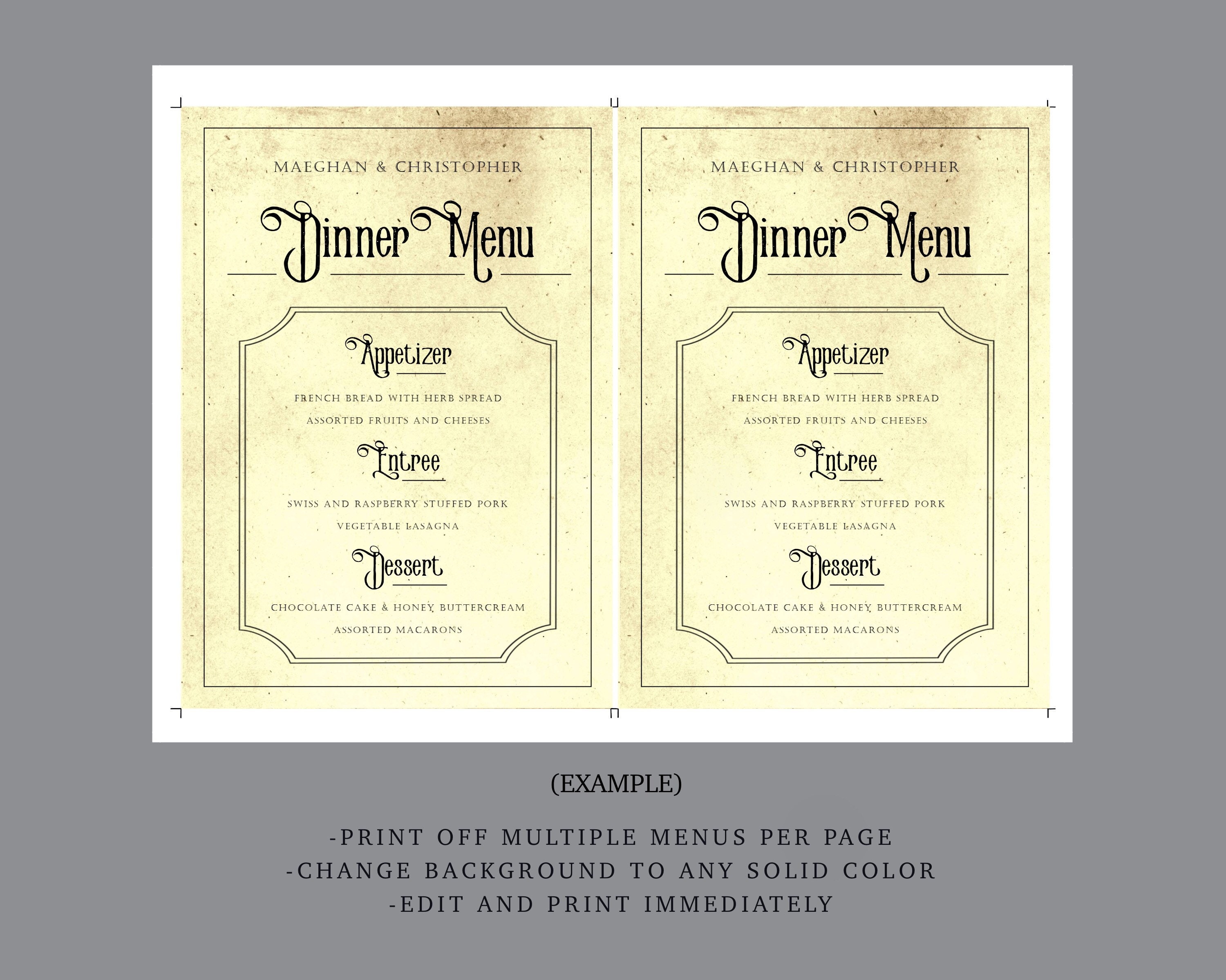Vintage Victorian Wedding Menu Template Vintage Wedding Menu | Etsy