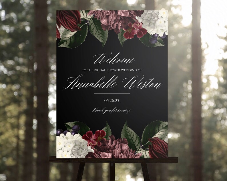 Kris: Welcome Sign Template Dark Moody Floral Wedding - Etsy