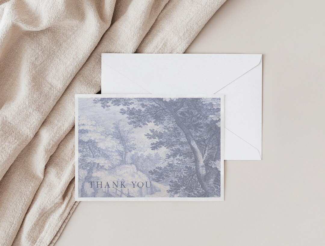 Dusty Blue Thank You Cards, Bridal Shower Thank You Card Set, French ...