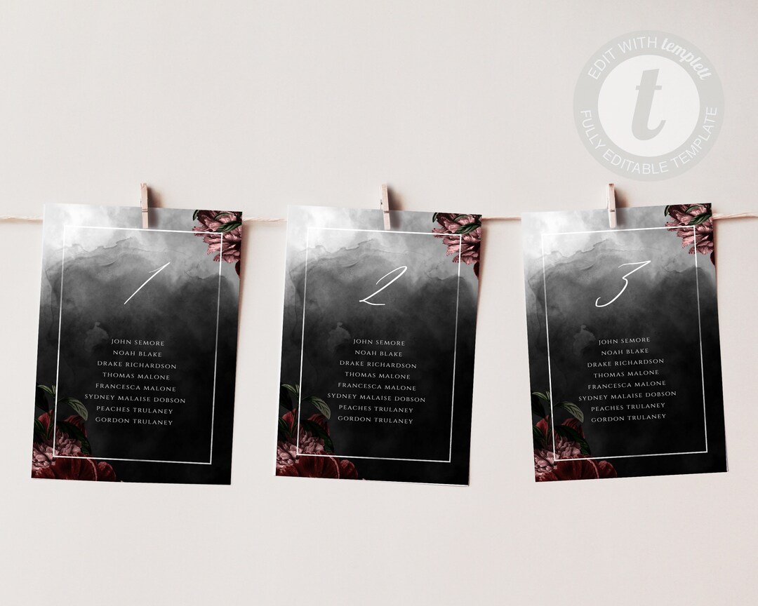 Ava: Moody Floral Seating Chart Template, Moody Floral Wedding Seating ...