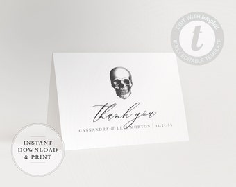 Printable Skull Thank You Card Fuchsia and Black Gothic Thank - Etsy
