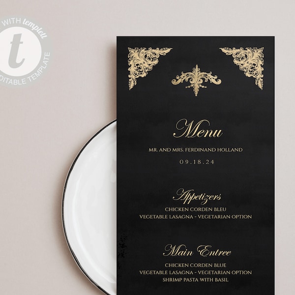 Wedding Menu Template Gold Border - Etsy