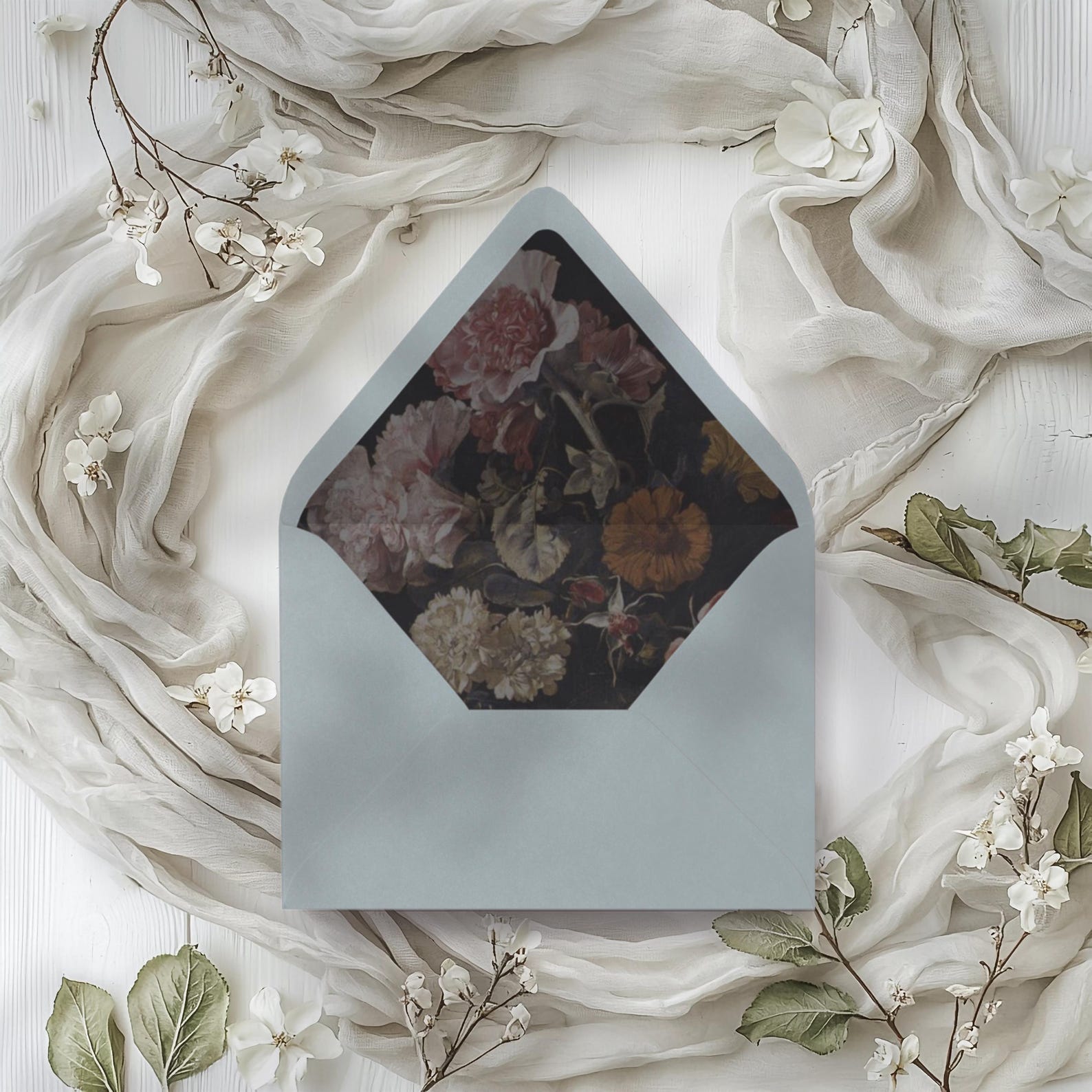 Fae | Moody Floral Wedding Invitation Envelopes, Fine Art Lined ...