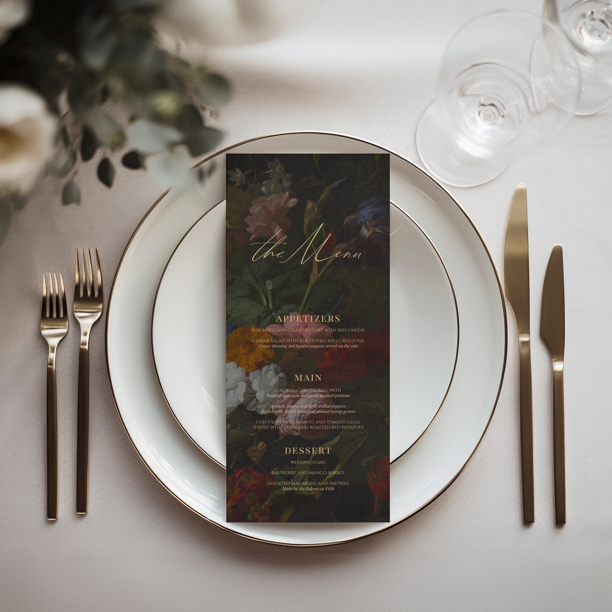 Lucia | Printed Wedding Menu, Moody Dutch Floral Menu Card, Wedding ...