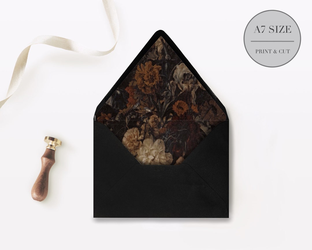 Willow: Dark Floral Envelope Flap Liner Template, Envelope Liner Insert ...