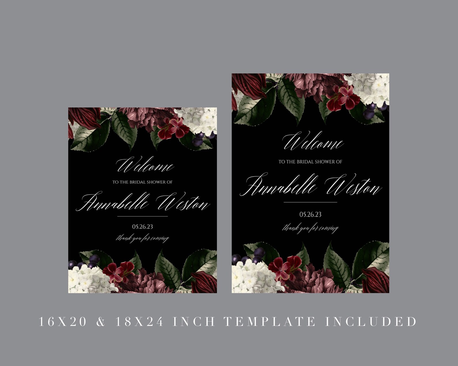 Kris: Welcome Sign Template Dark Moody Floral Wedding - Etsy