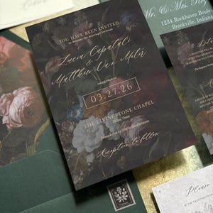 Lucia | Printed Dark Floral Wedding Invitation Set, Moody Dutch Floral ...