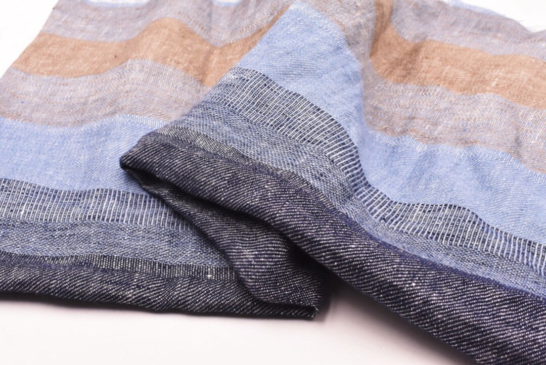 Alternating Wide Stripe Linen Fabric, 100% Linen Shirt Dress Fabric by ...