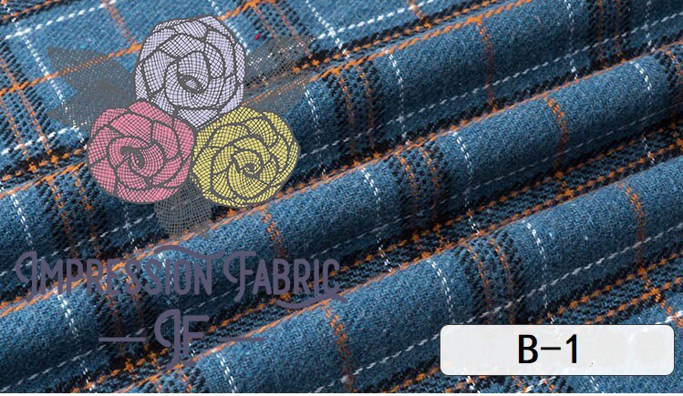 Plaid Wool Polyester Blend Fabric by the Half Yard Tartan | Etsy