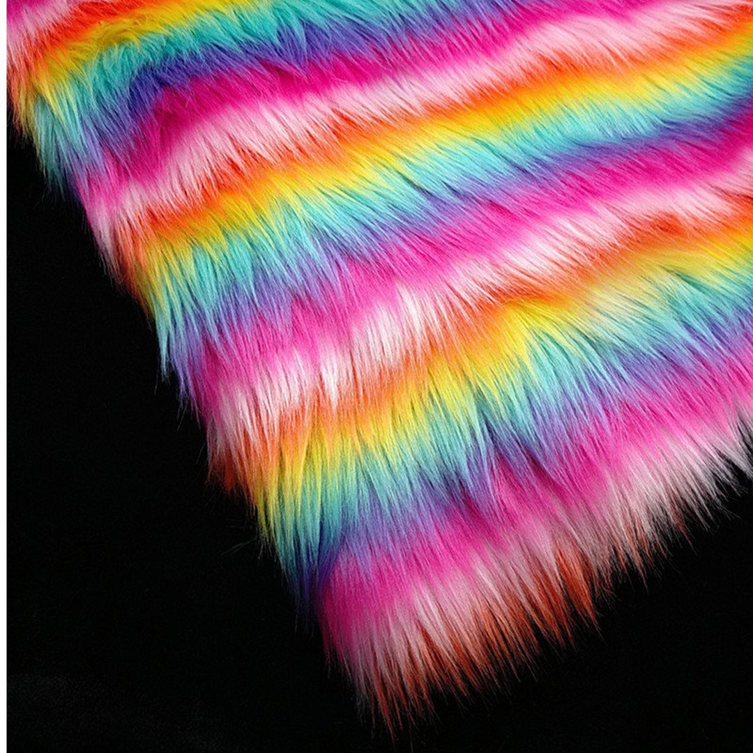 Rainbow Faux Fur Fabric Soft Long Shaggy Pile Fabric by the - Etsy