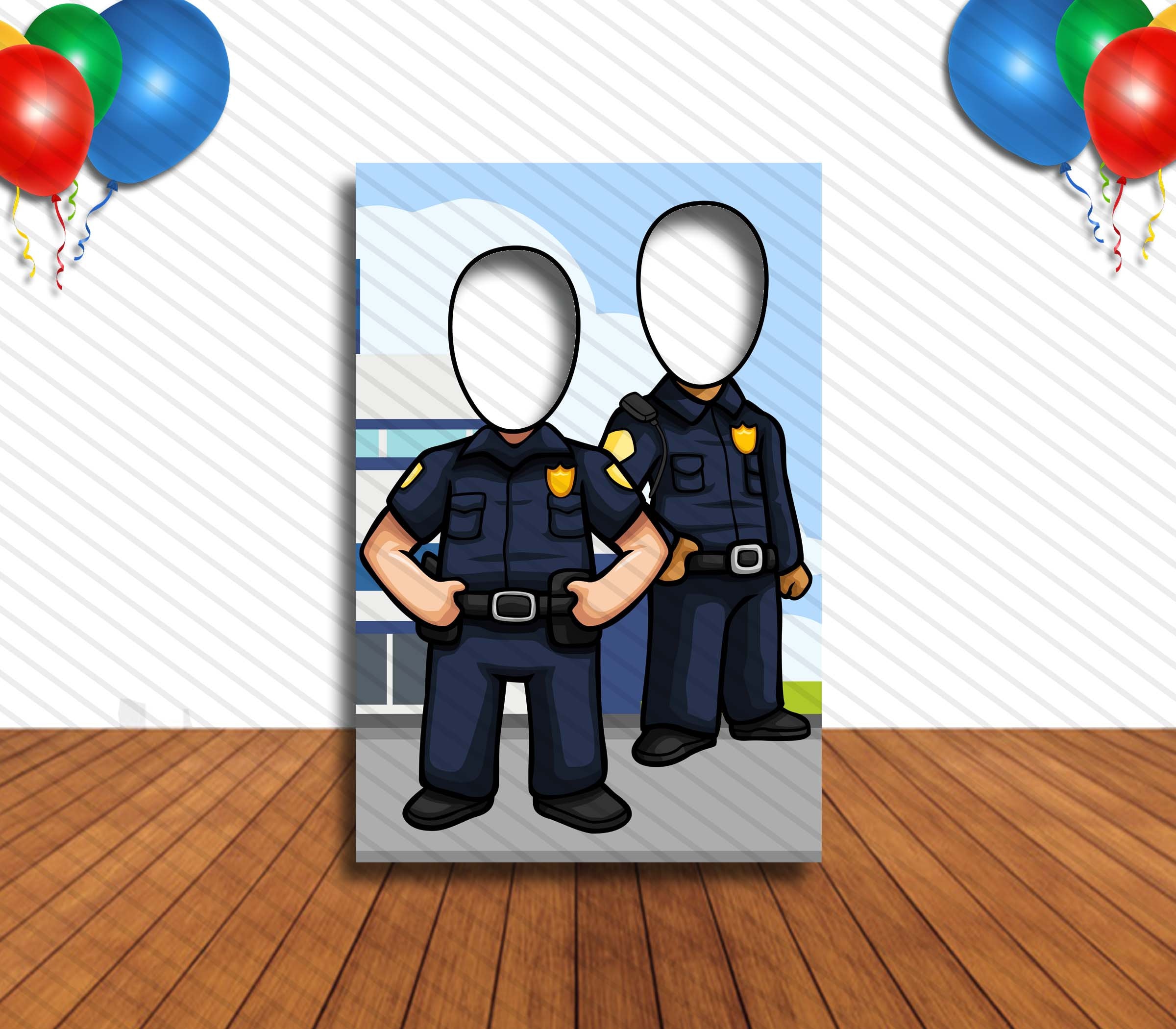 Police Officers, Hole in Face Cutout Banner, 24x36" Standee, DIY Party ...