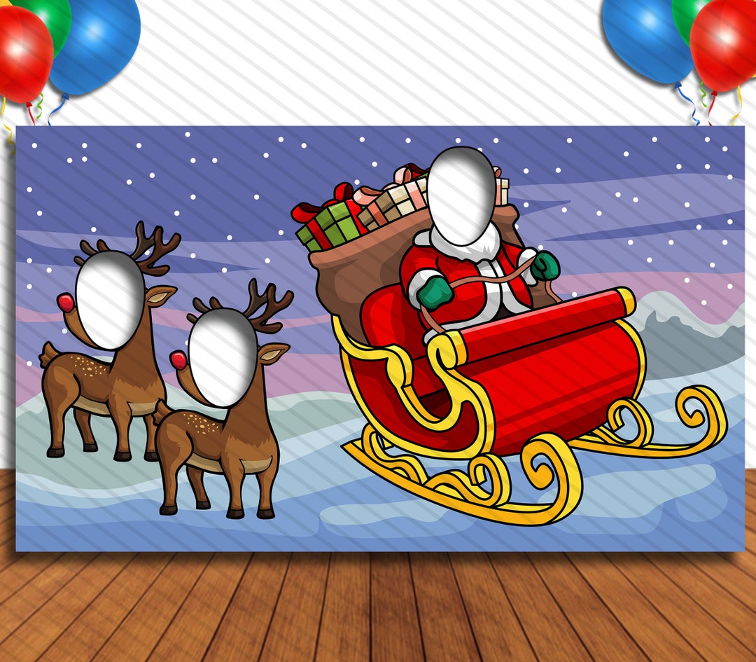 Santa Sleigh, Santa Claus, Christmas Theme Party, Face Cutout, 42x72 ...