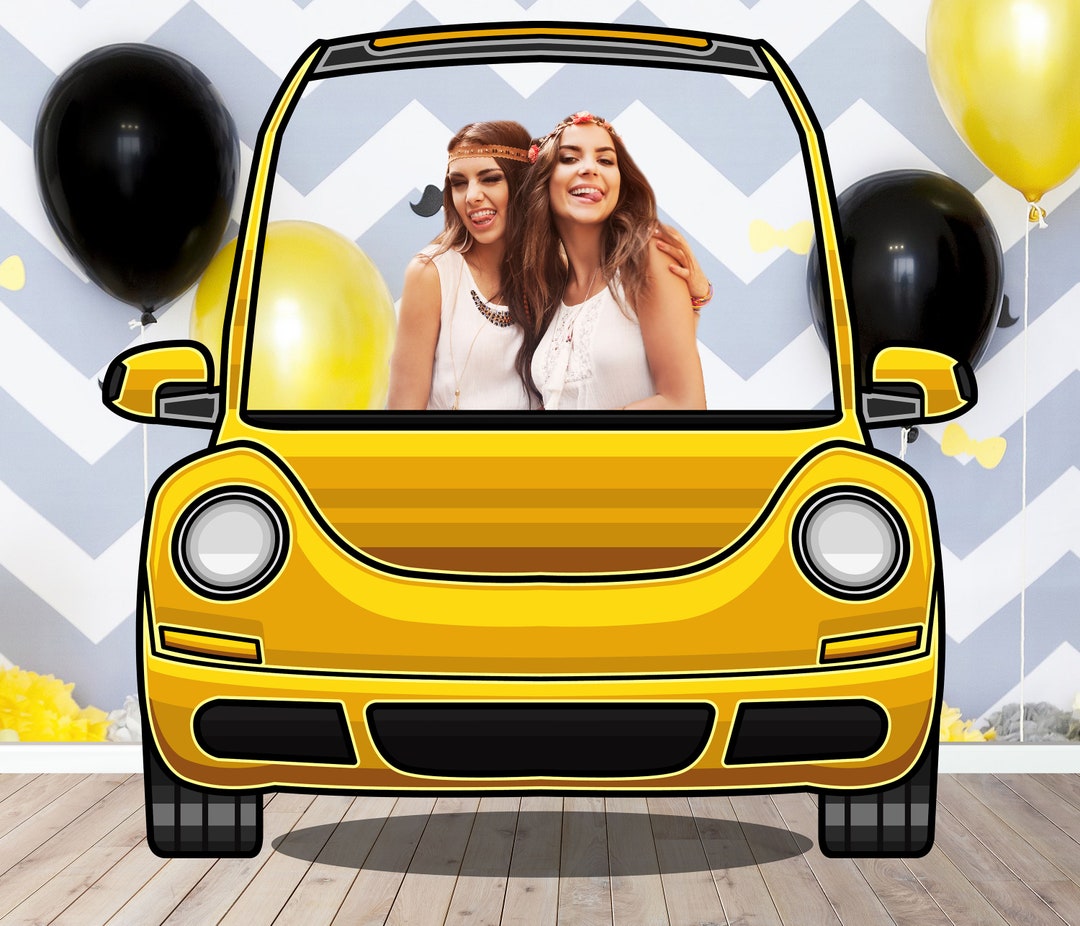 Yellow Beetle Car, Photo Booth Selfie Frame, DIY Poster, Vehicle Theme ...