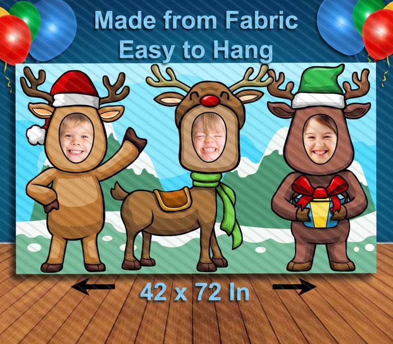 Reindeer Christmas DIY Hole in Face Cutout: Winter Party Selfie Prop ...