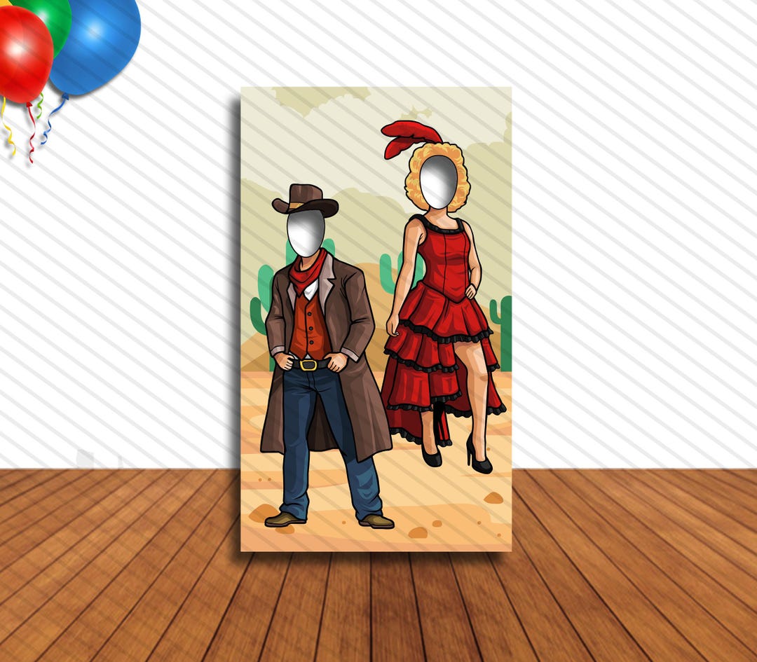 Cowboy Saloon Girl, Hole in Face Cutout Banner, 42x72" Standee, DIY ...