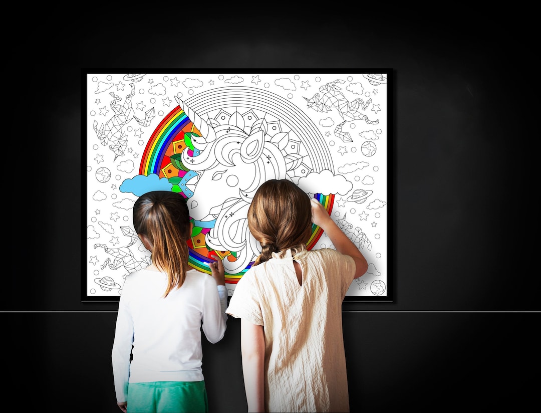 Large Unicorn Coloring Poster: Rainbow Fantasy Coloring Page - Etsy
