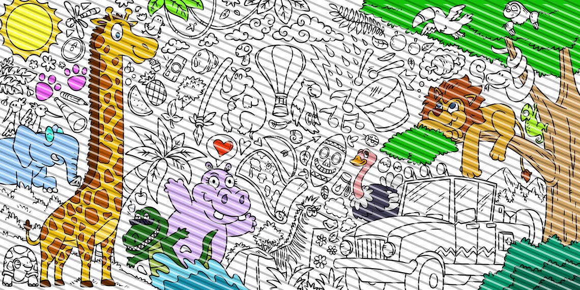 Safari Coloring Sheet Jumbo Coloring Book Page Animal Theme - Etsy