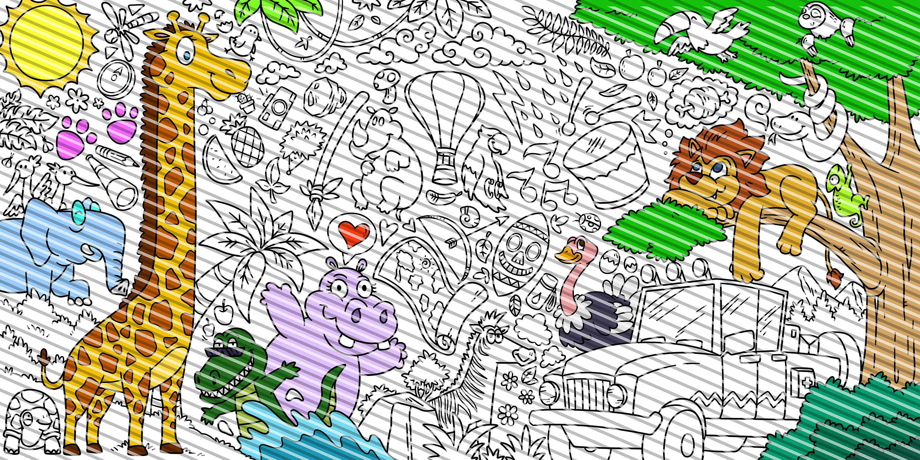 Safari Jumbo Coloring Poster: Animal Theme Giant Coloring Page - Etsy