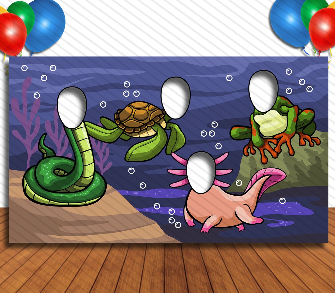 Reptiles, Underwater Animals Theme, 42x72" Photo Standee, Face Hole ...