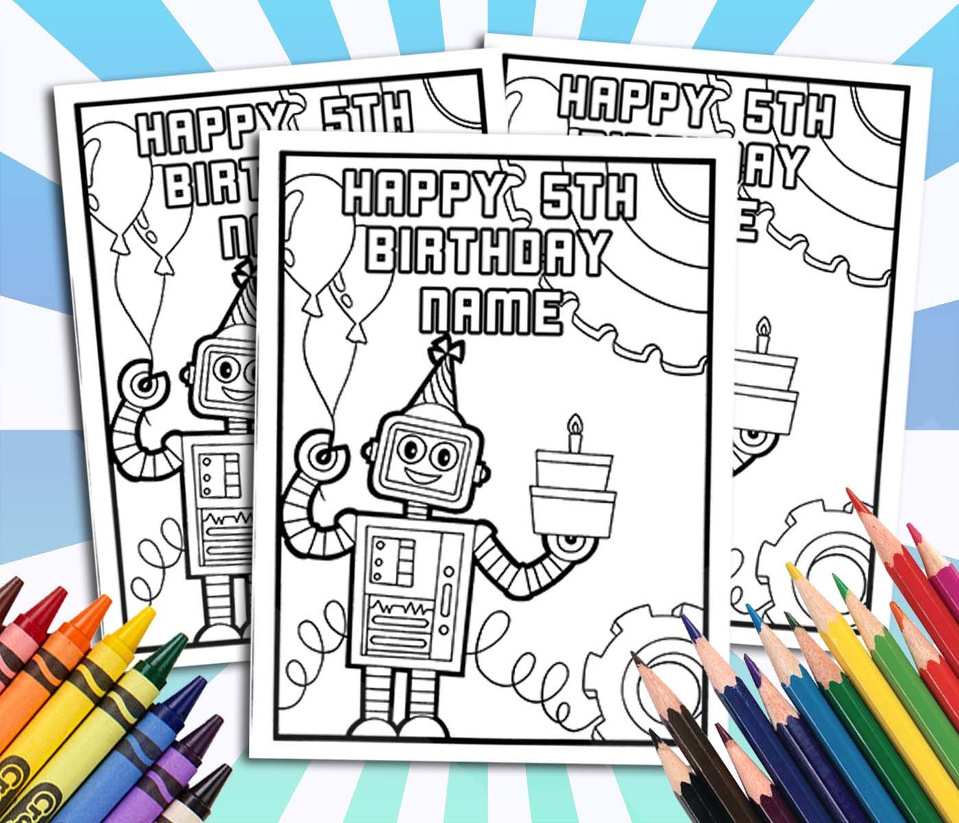 Robot Birthday Coloring Page