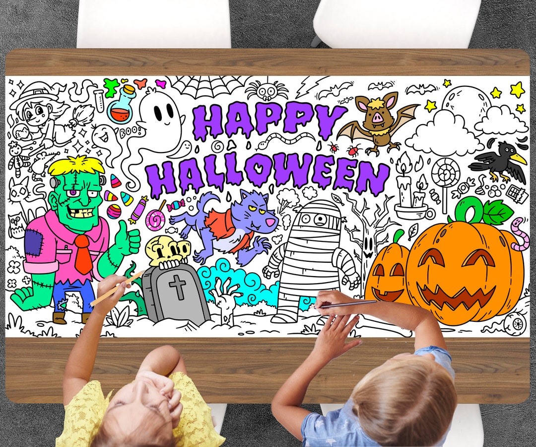 Halloween Theme Coloring Sheet, Jumbo Coloring Book Page, Holiday Theme ...