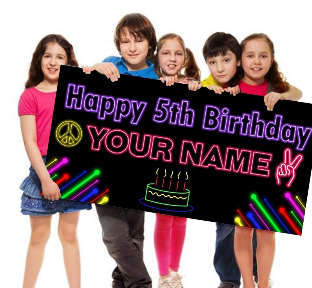 Glow Party Birthday Banner, Neon Lights, Glow in the Dark Personalized ...