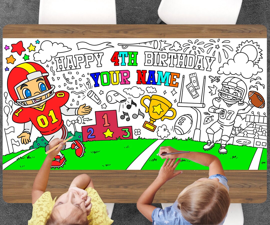 Football Coloring Page, Custom Super Bowl Birthday Sheet, Jumbo ...