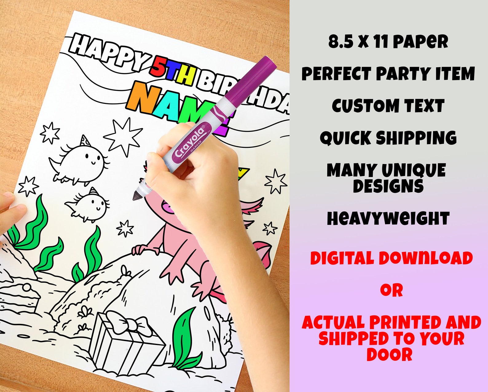 Axolotl Animal Happy Birthday Coloring Pages Custom | Etsy