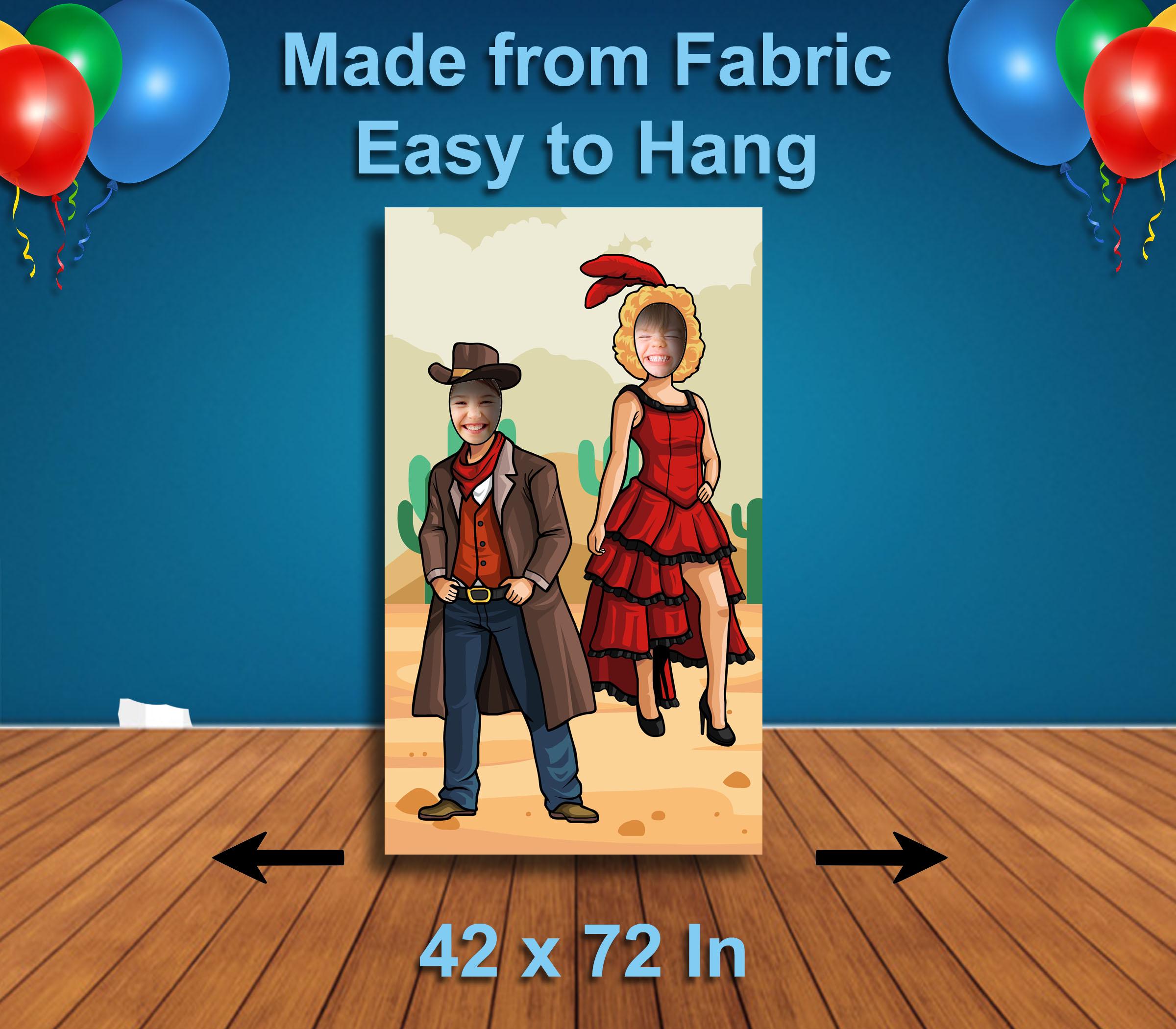Cowboy Saloon Girl, Hole in Face Cutout Banner, 42x72" Standee, DIY ...
