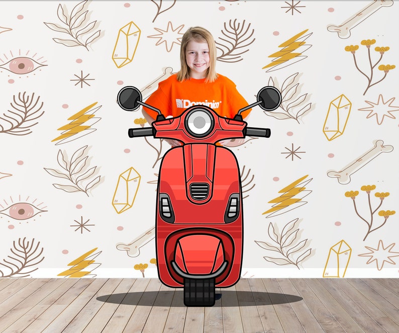 Red Scooter, Photo Booth Selfie Frame, DIY Poster, Vehicle Theme Party ...