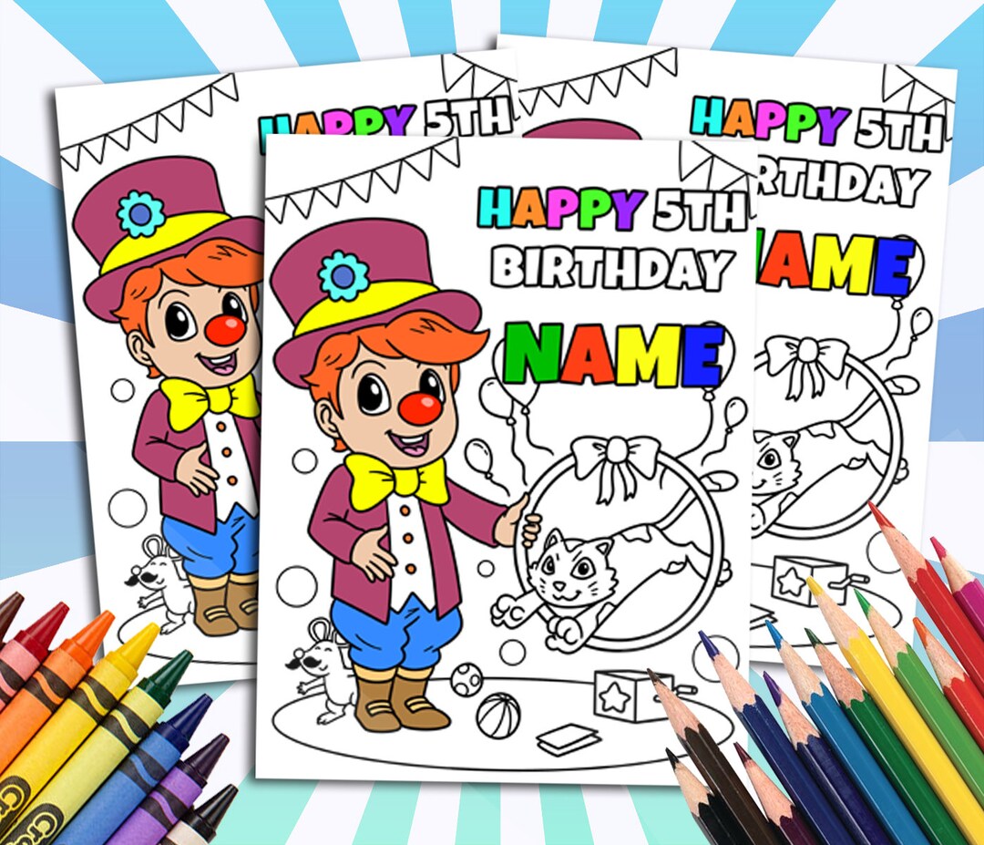 Circus Happy Birthday Coloring Pages, Custom, Fun Party Supplies ...