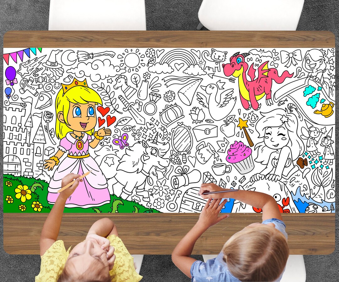 Princess Coloring Sheet, Jumbo Coloring Book Page, Fantasy Theme Giant ...