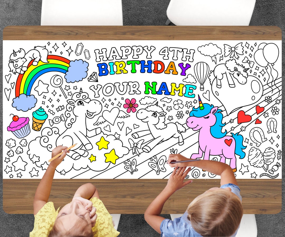 Custom Unicorn Birthday Coloring Poster: Giant Magical Theme - Etsy
