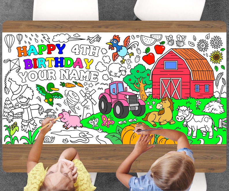 Custom Barnyard Birthday Coloring Poster: Giant Farm Theme Sheet - Etsy