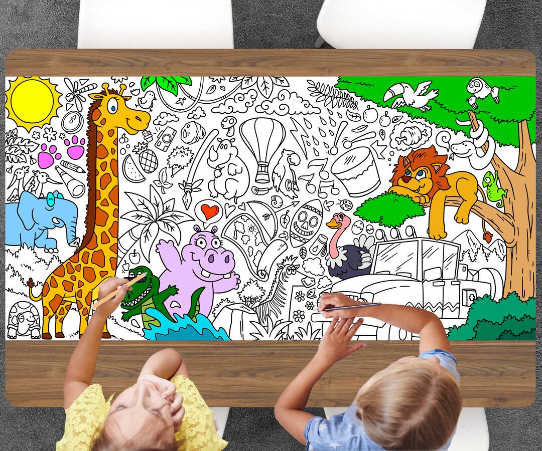 Safari Coloring Sheet, Jumbo Coloring Book Page, Animal Theme Giant ...