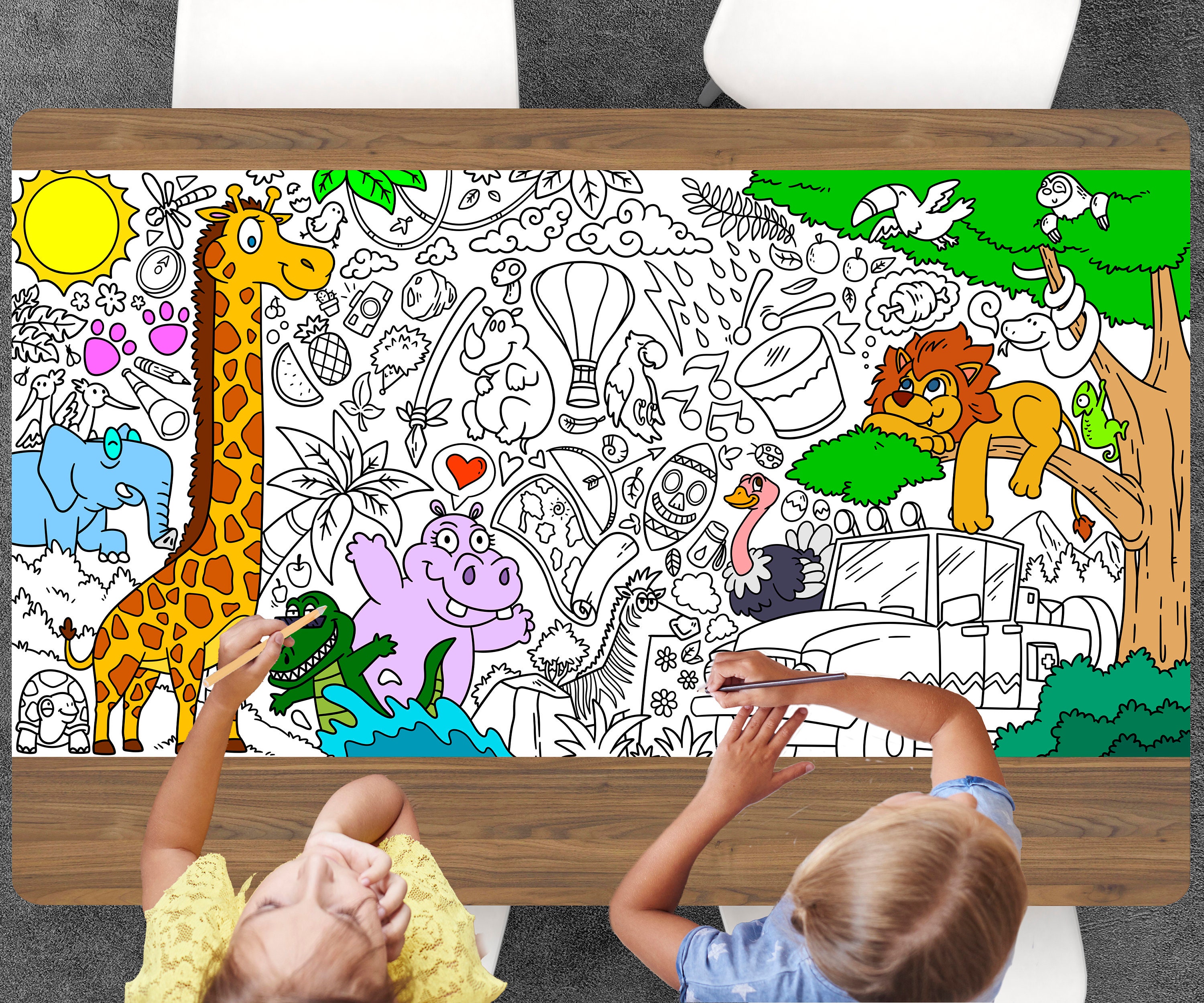 Safari Jumbo Coloring Poster: Animal Theme Giant Coloring Page - Etsy