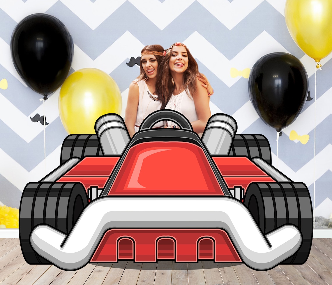 Race Car, Photo Booth Selfie Frame, DIY Poster, Vehicle Theme Party ...