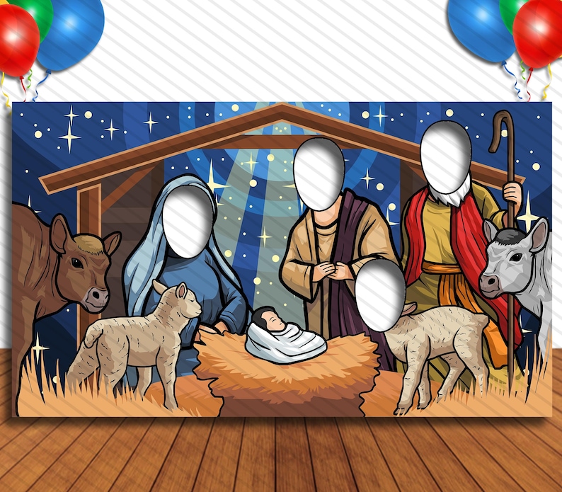 Nativity, the Birth of Jesus, Hole in Face Cutout Banner, DIY Party ...