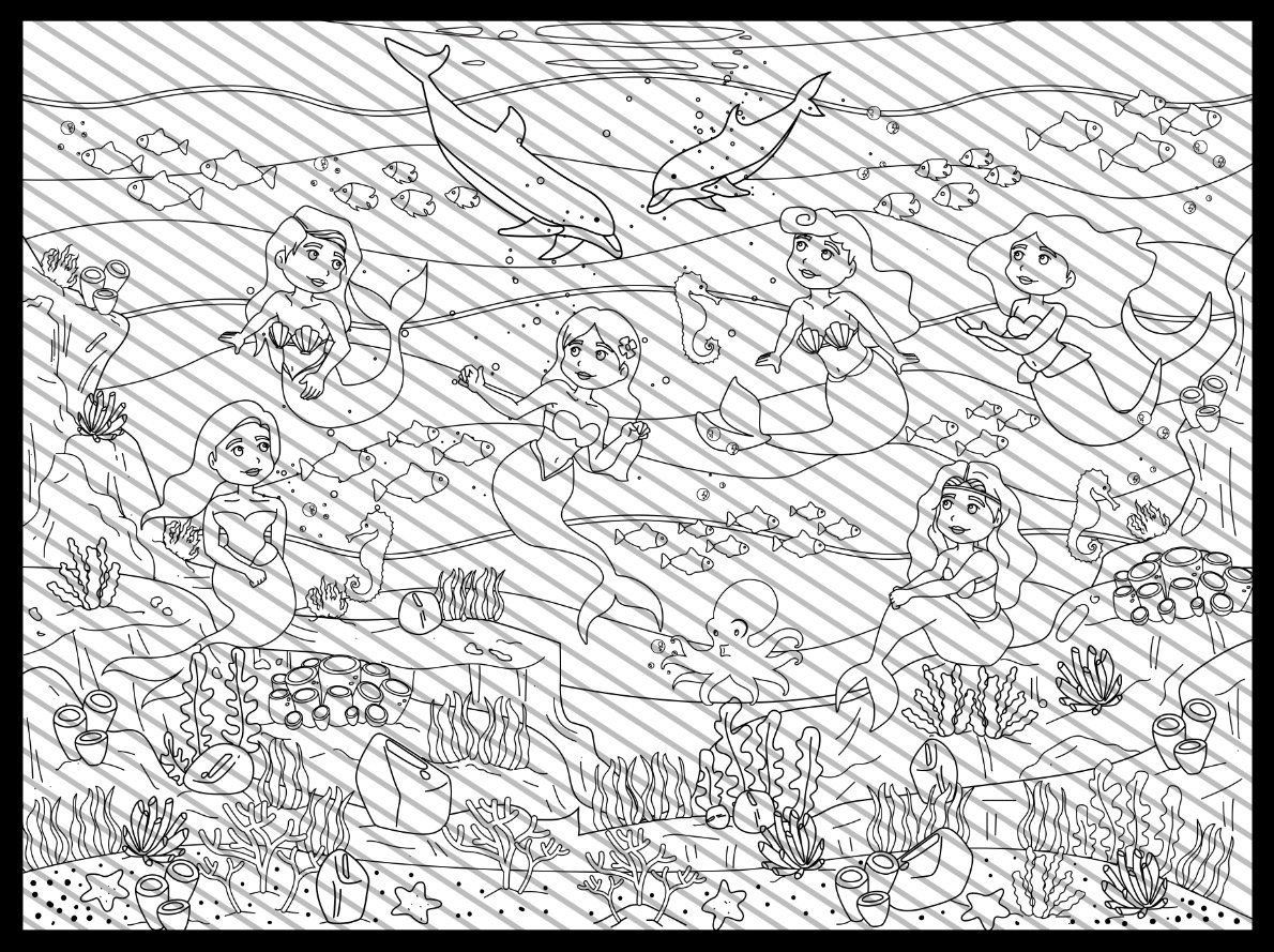 Large Mermaid Coloring Page Ocean Coloring sheet Jumbo | Etsy