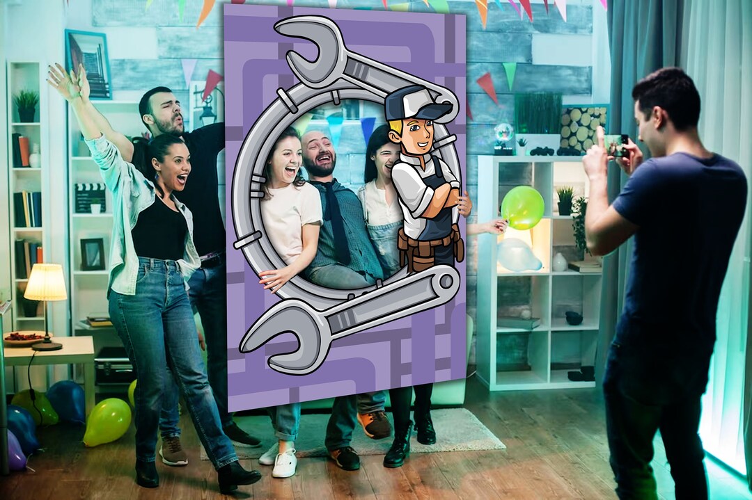 Plumber Theme Photo Prop, Vertical Photo Booth Selfie Frame, DIY Party ...
