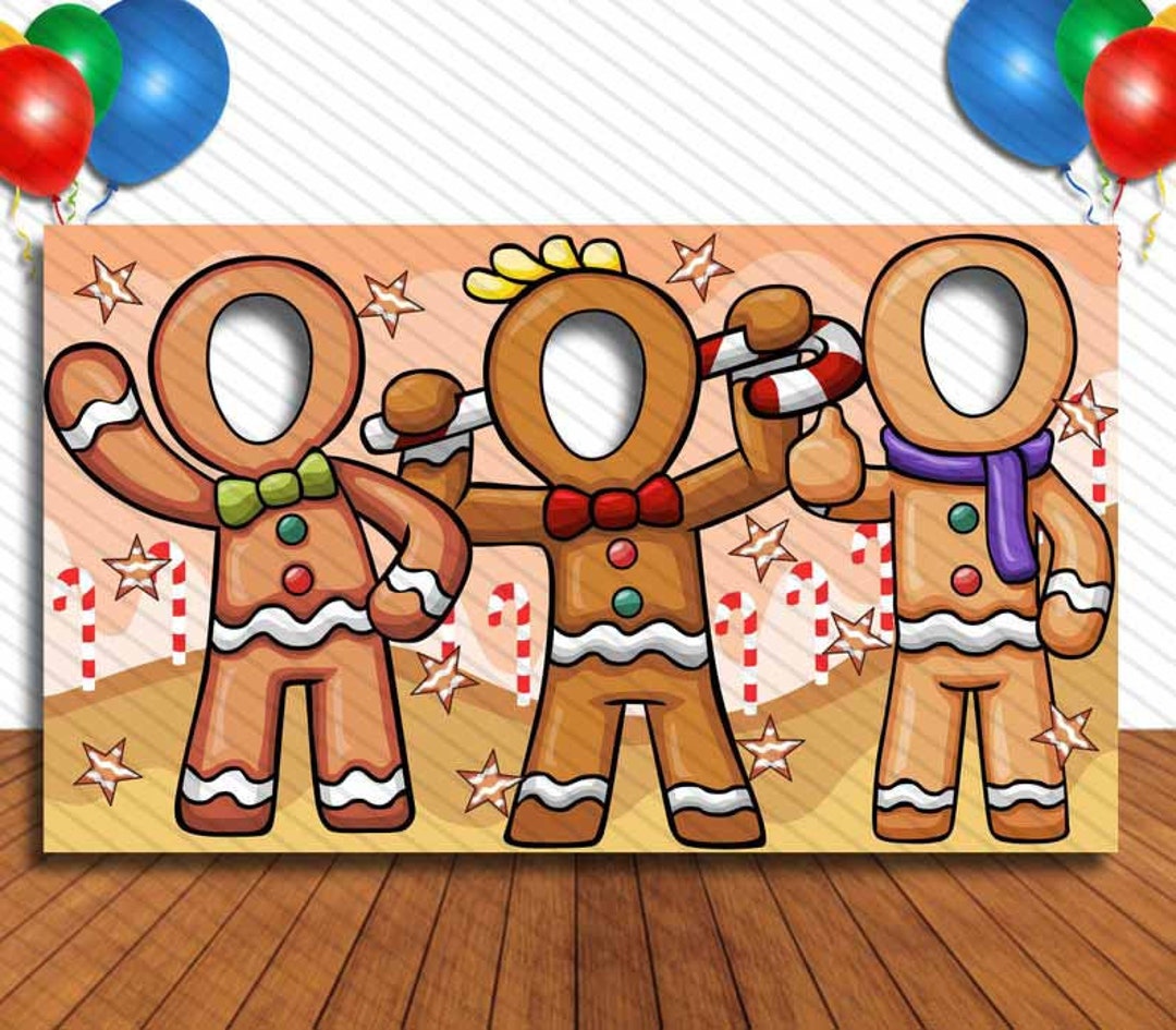 Gingerbread Man, Hole in Face Cutout Banner, DIY Christmas Party ...