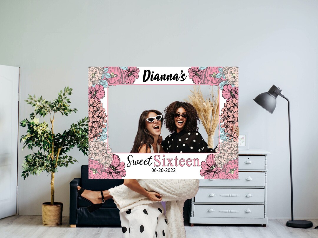 Sweet 16 Party Photo Frame, DIY Floral Theme Party, Personalized Photo ...