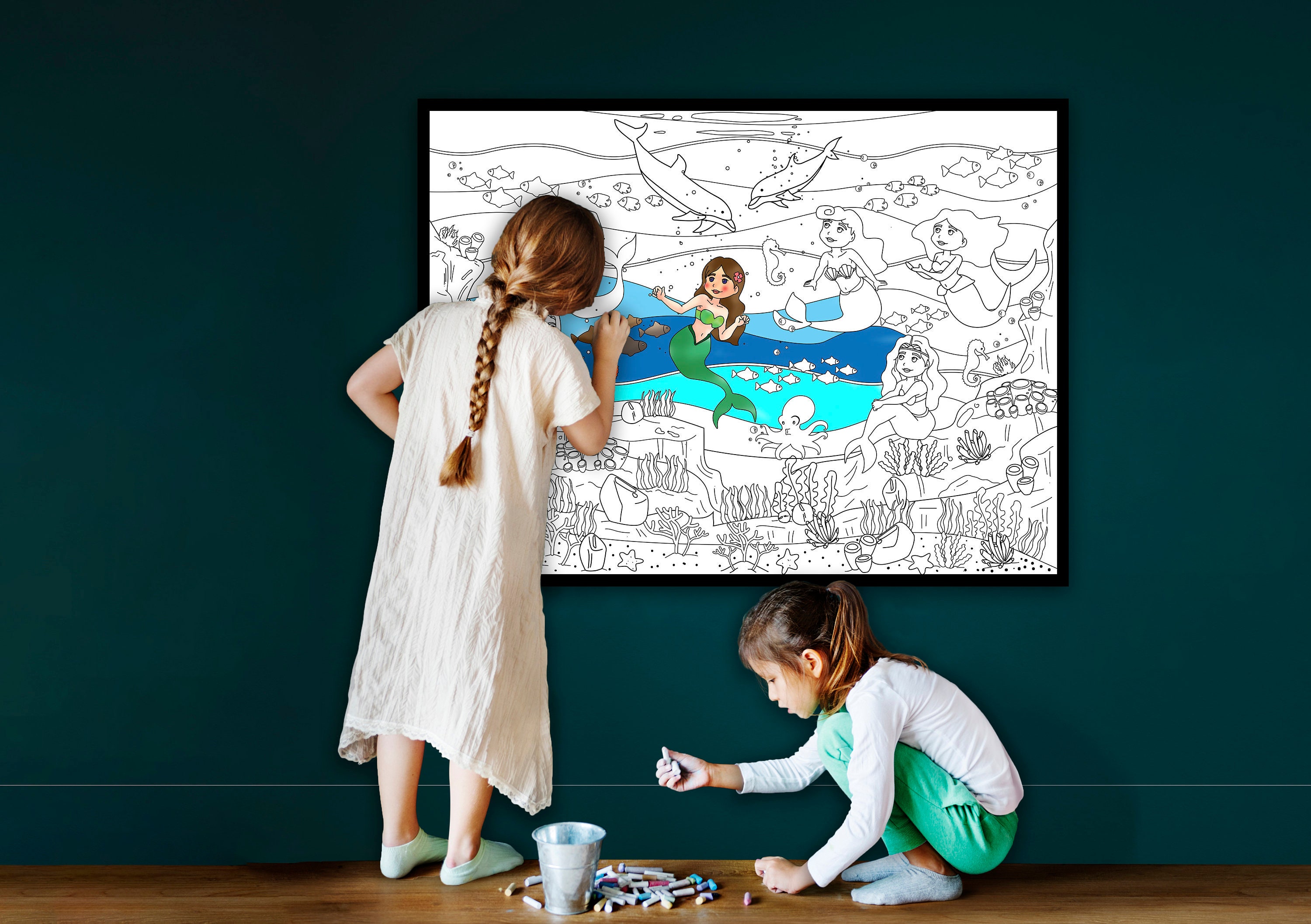 Large Mermaid Coloring Page Ocean Coloring sheet Jumbo | Etsy