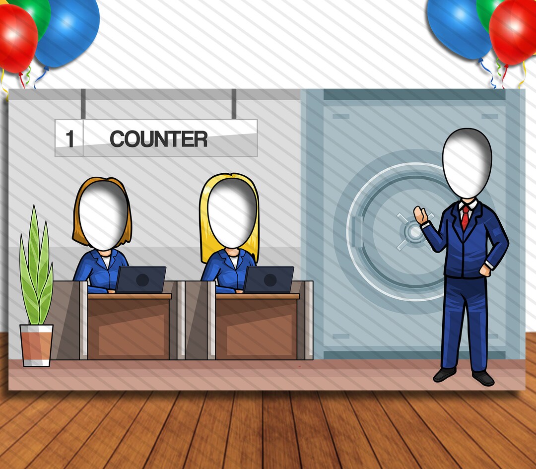Bank Counter, Workers Theme, 42x72" Photo Standee, Face Hole Cutout ...