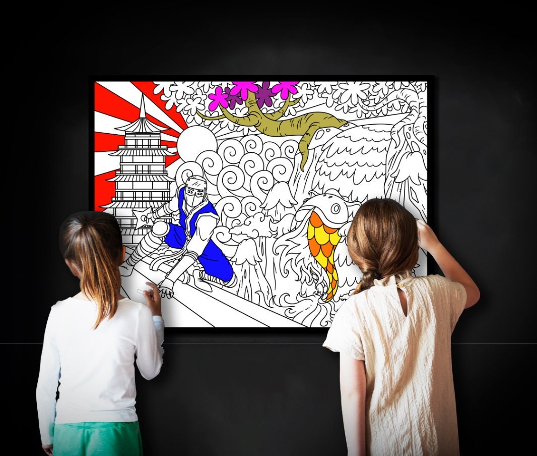 Large Ninja Coloring Poster: Jumbo Ninjutsu Coloring Sheet - Etsy