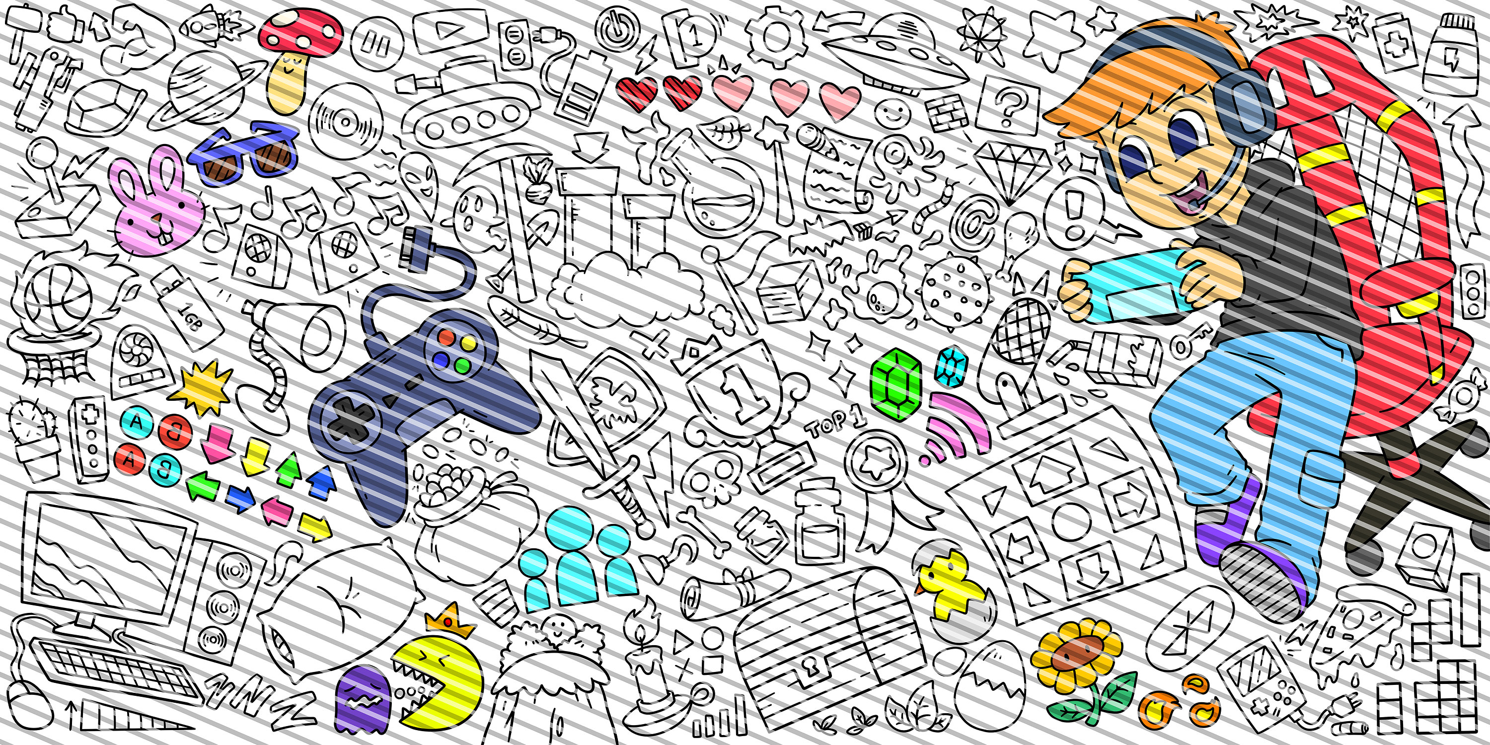 Gamer Boy Coloring Sheet Jumbo Coloring Book Page Animal - Etsy